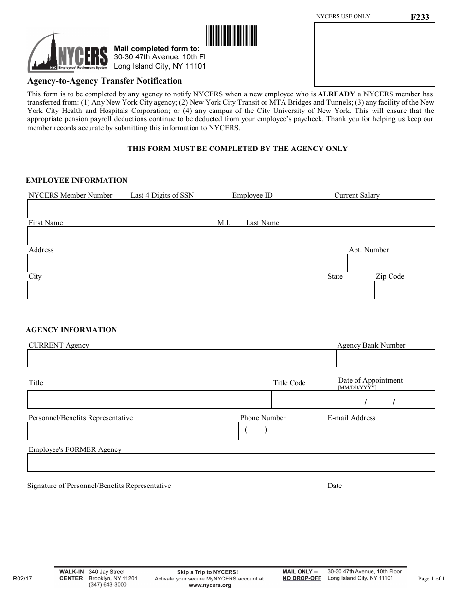 Form F233 - Fill Out, Sign Online and Download Printable PDF, New York ...