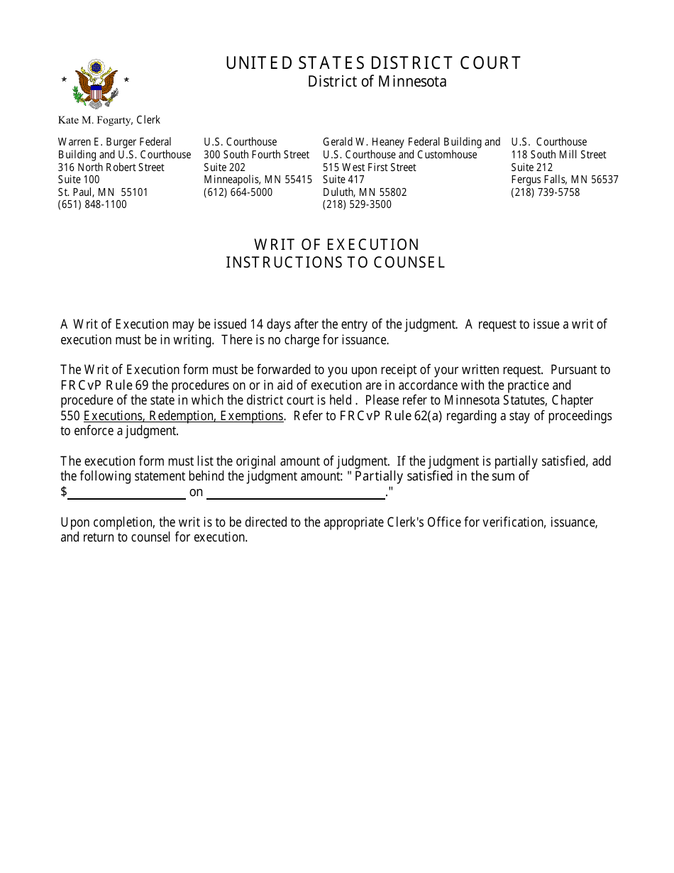 Minnesota Writ of Execution - Fill Out, Sign Online and Download PDF ... Minnesota Writ of Execution - Fill Out, Sign Online and Download PDF ...