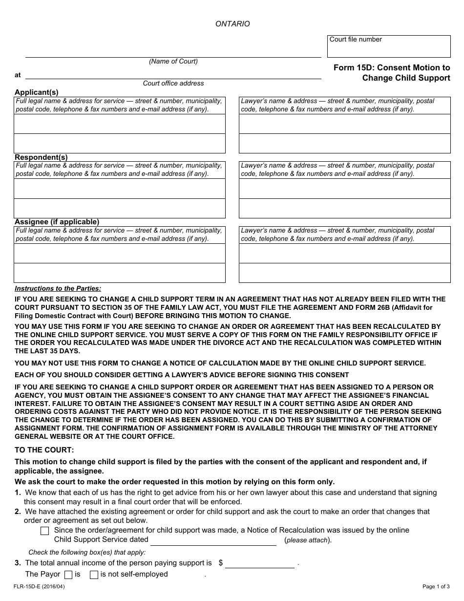 Form 15D - Fill Out, Sign Online and Download Fillable PDF, Ontario ...
