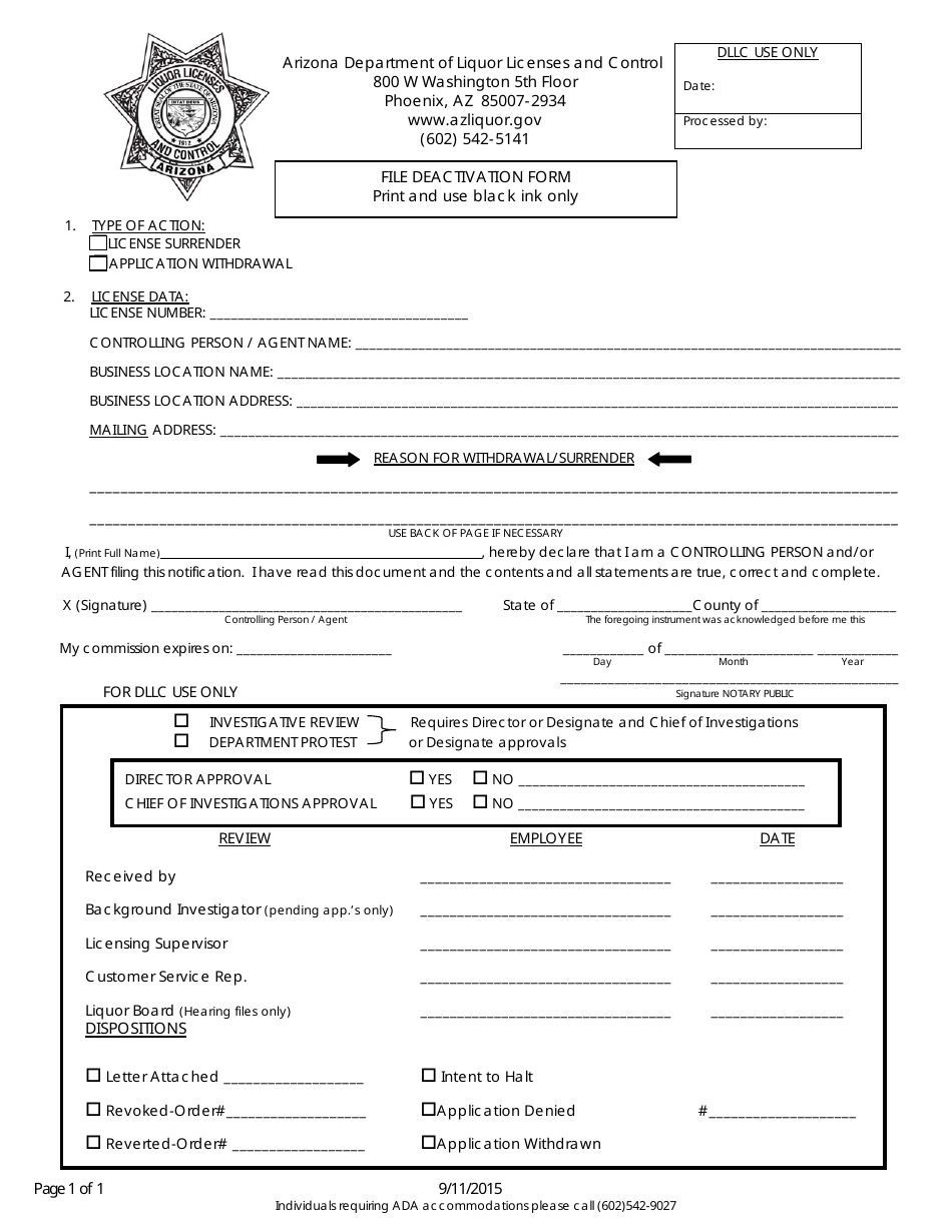 Arizona File Deactivation Form - Fill Out, Sign Online and Download PDF ...