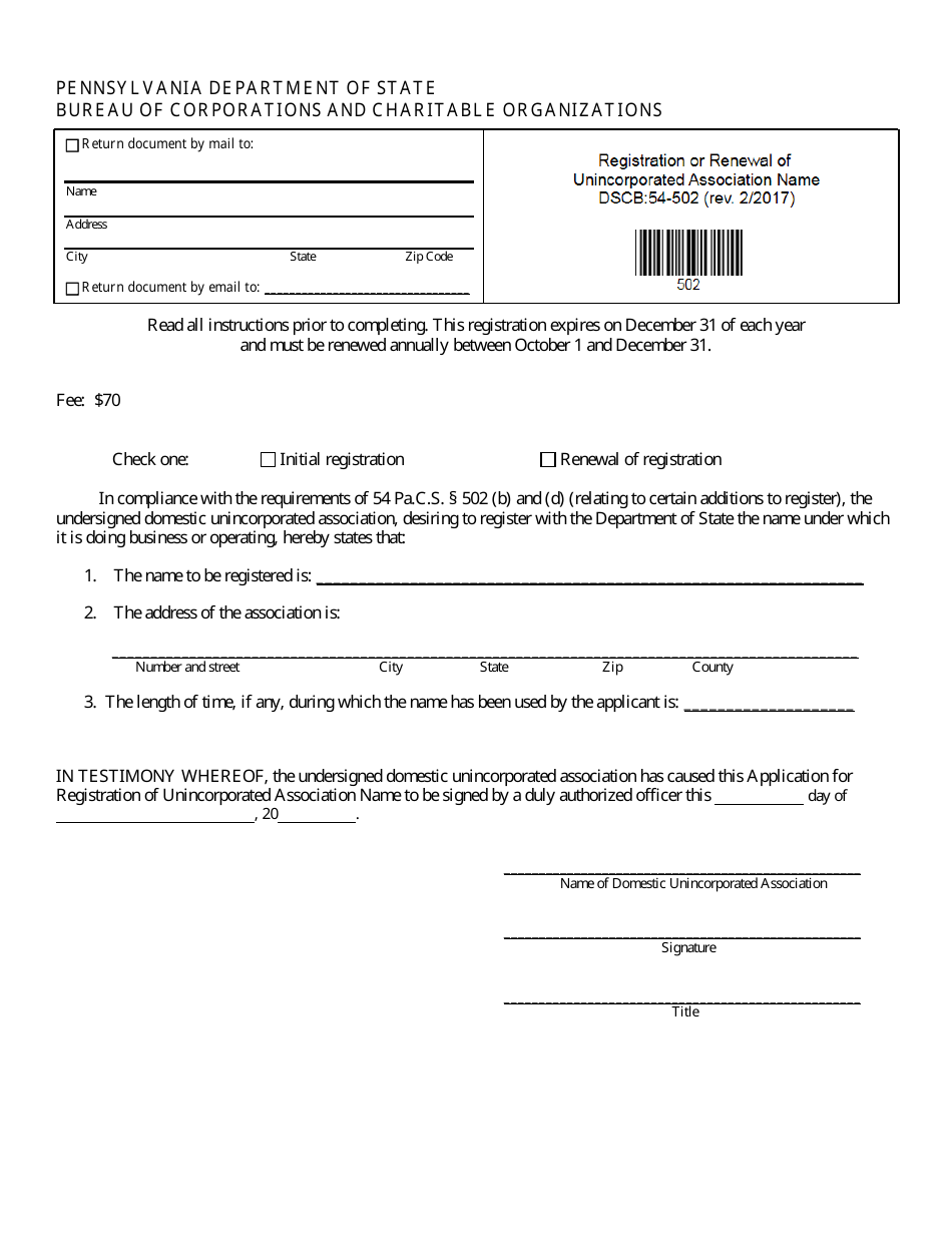 Form DSCB:54-502 - Fill Out, Sign Online and Download Fillable PDF ...