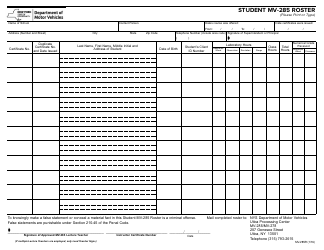 Form MV-285R Download Fillable PDF or Fill Online Student Mv-285 Roster ...