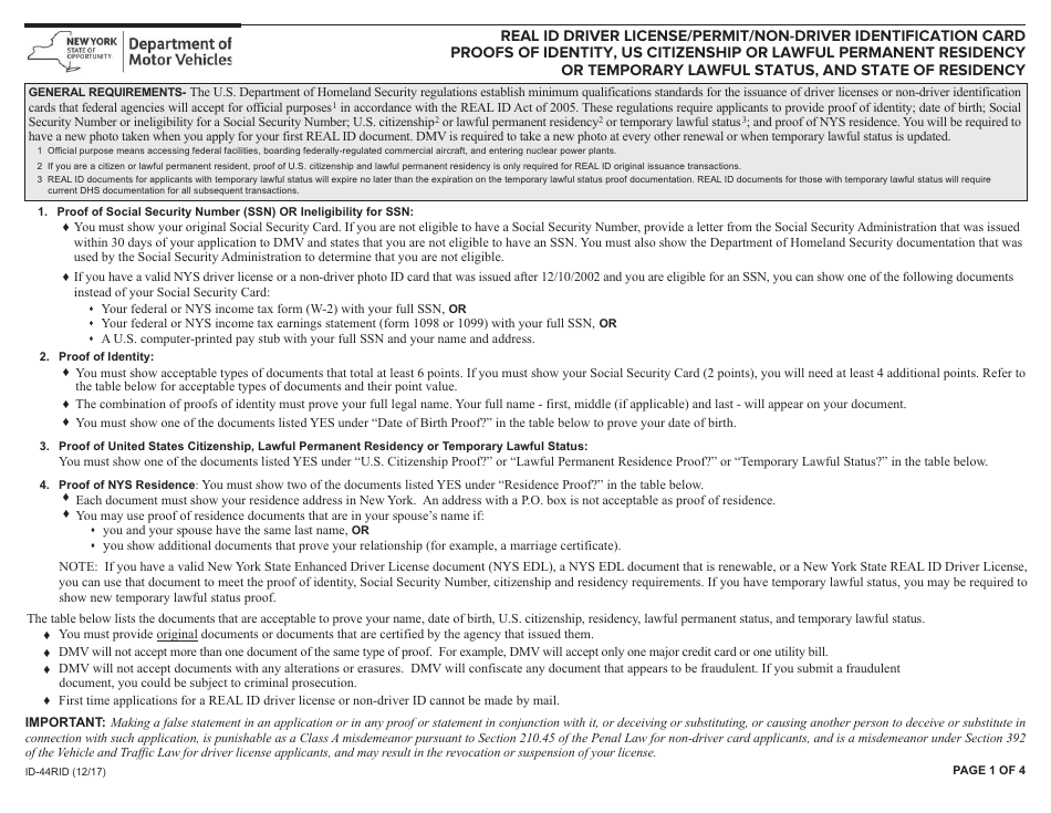 Download Instructions for Form ID-44rid Real Id Driver License/Permit ...