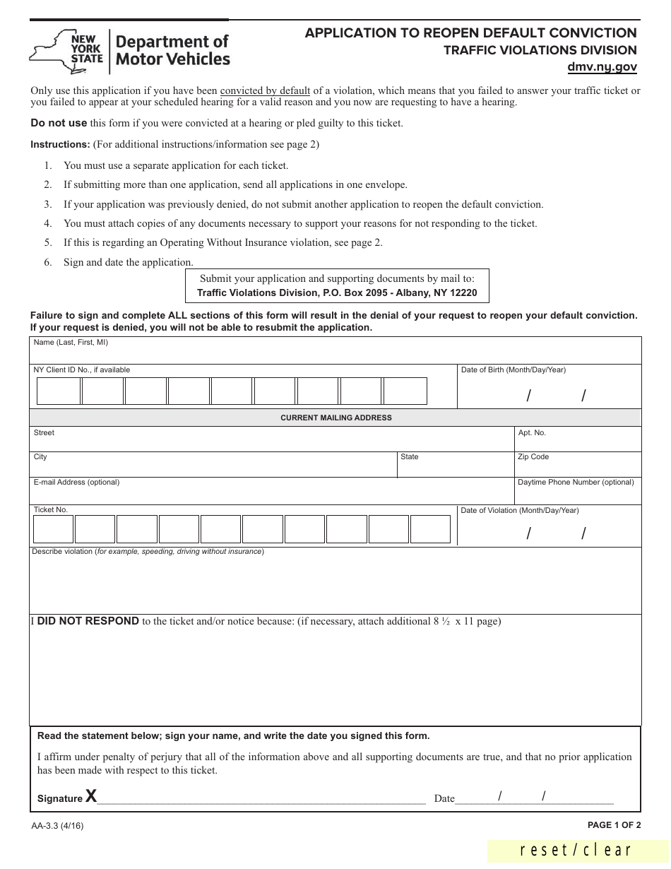 Form AA-3.3 - Fill Out, Sign Online and Download Fillable PDF, New York ...