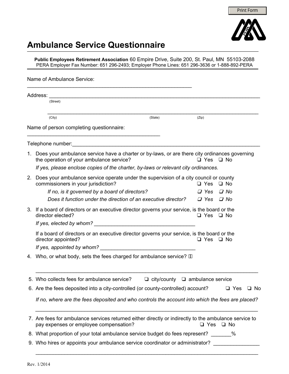Minnesota Ambulance Service Questionnaire - Fill Out, Sign Online and ...