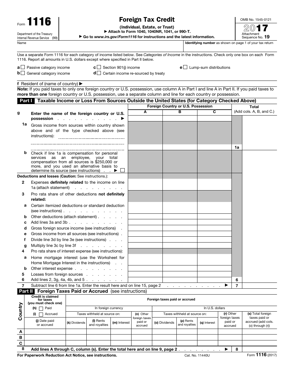 IRS Form 1116 - 2017 - Fill Out, Sign Online and Download Fillable PDF ...