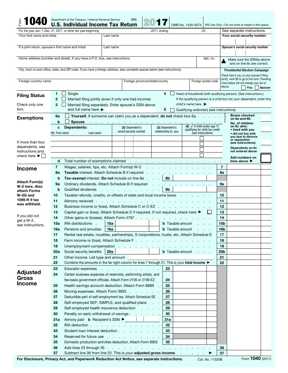 IRS Form 1040 - 2017 - Fill Out, Sign Online and Download Fillable PDF ...