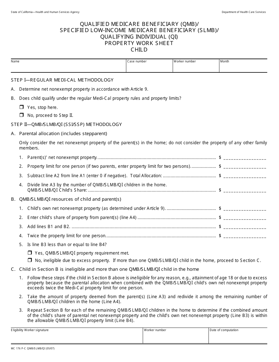 Form MC176 P-C QMB/SLMB/QI - Fill Out, Sign Online and Download ...