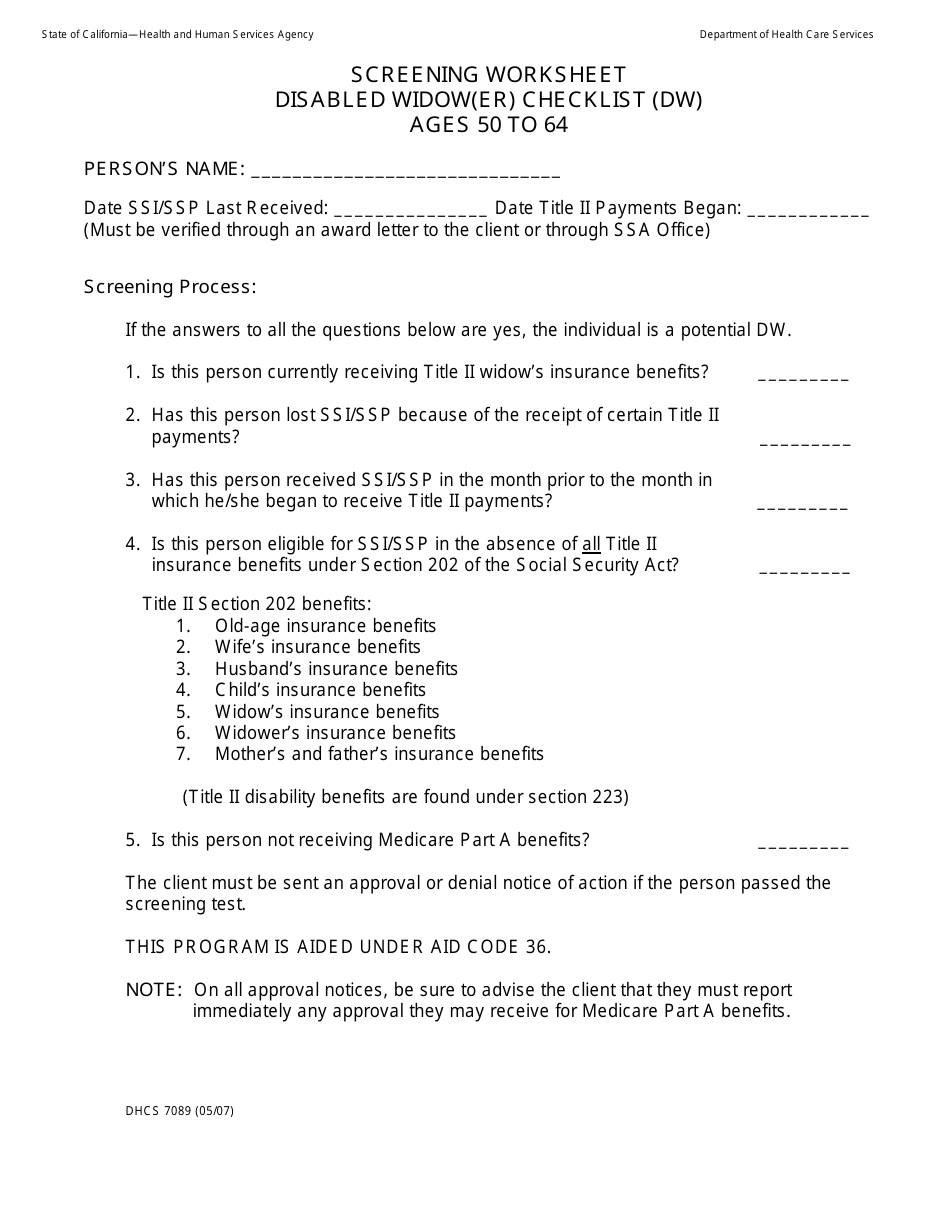 Form DHCS7089 - Fill Out, Sign Online and Download Printable PDF ...