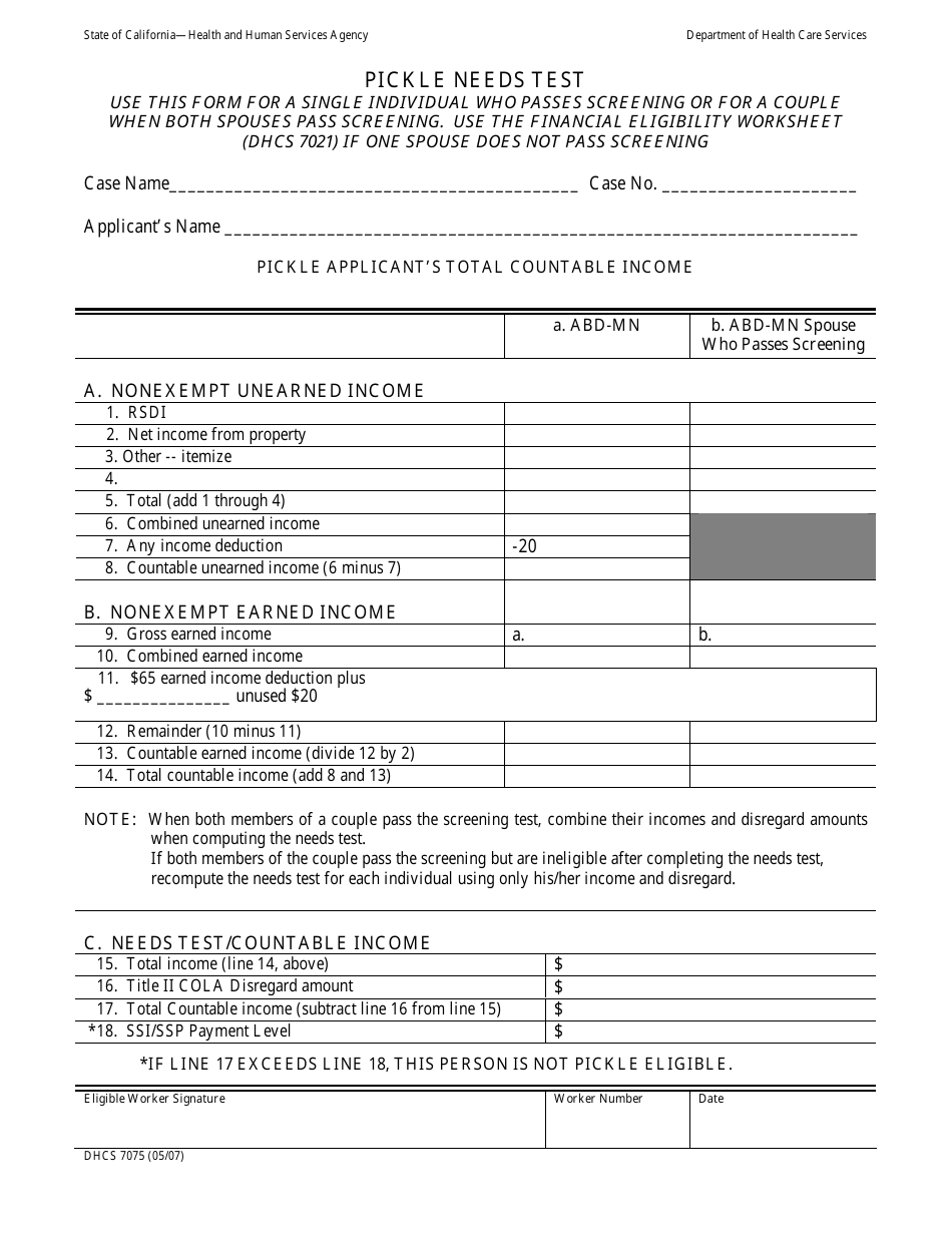 Form DHCS7075 - Fill Out, Sign Online and Download Printable PDF ...