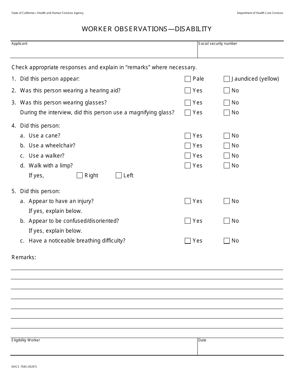 Form DHCS7045 - Fill Out, Sign Online and Download Printable PDF ...