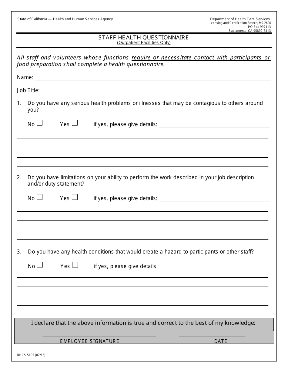 Form DHCS5105 - Fill Out, Sign Online and Download Printable PDF ...