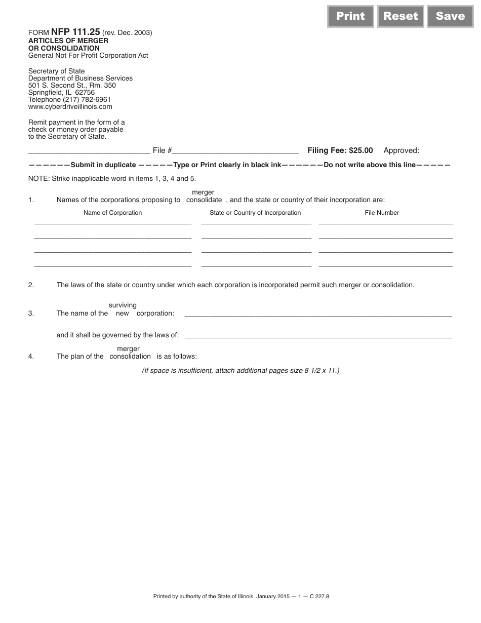 Form NFP111.25 - Fill Out, Sign Online and Download Fillable PDF, Illinois | Templateroller