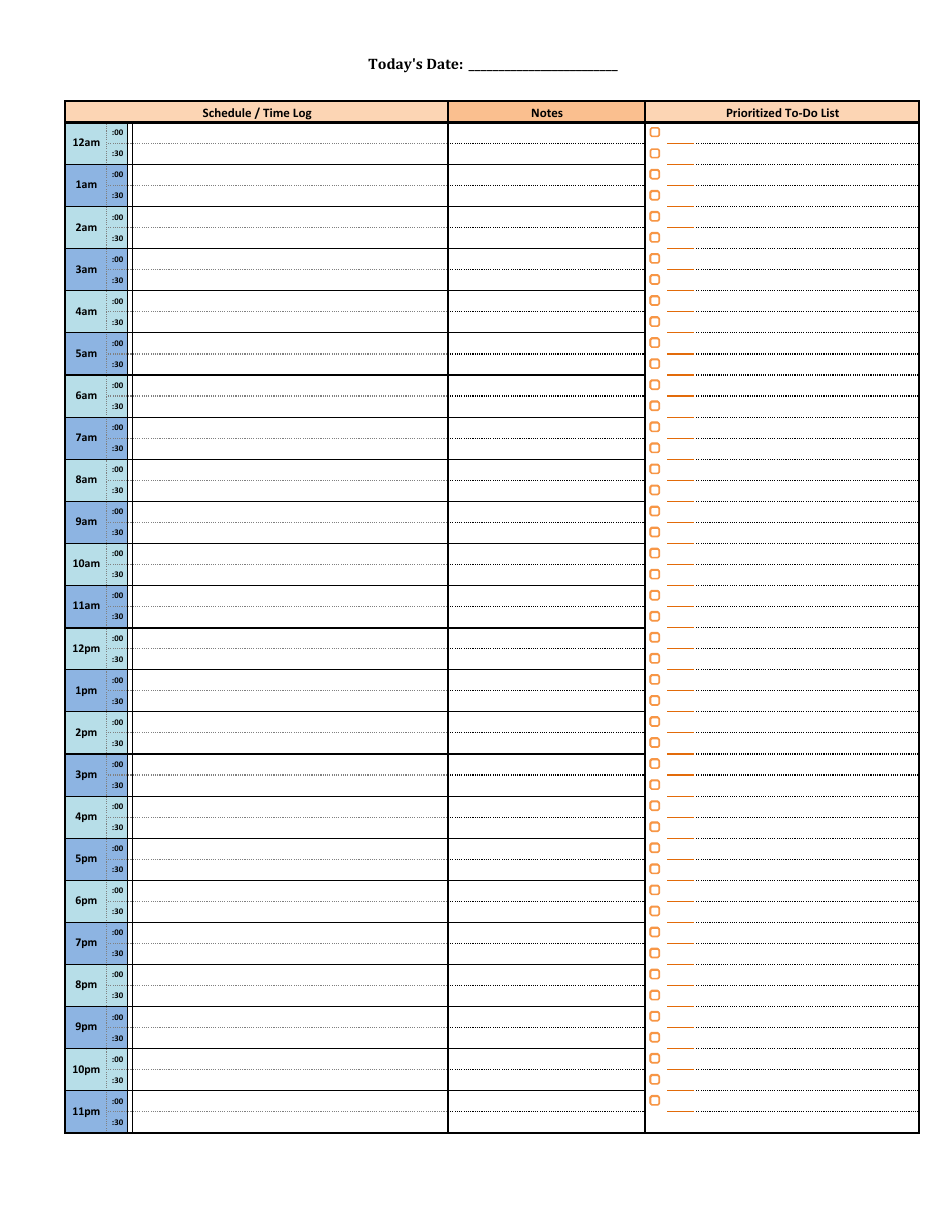 Daily Hourly Schedule Template Varicolored Download Printable PDF 