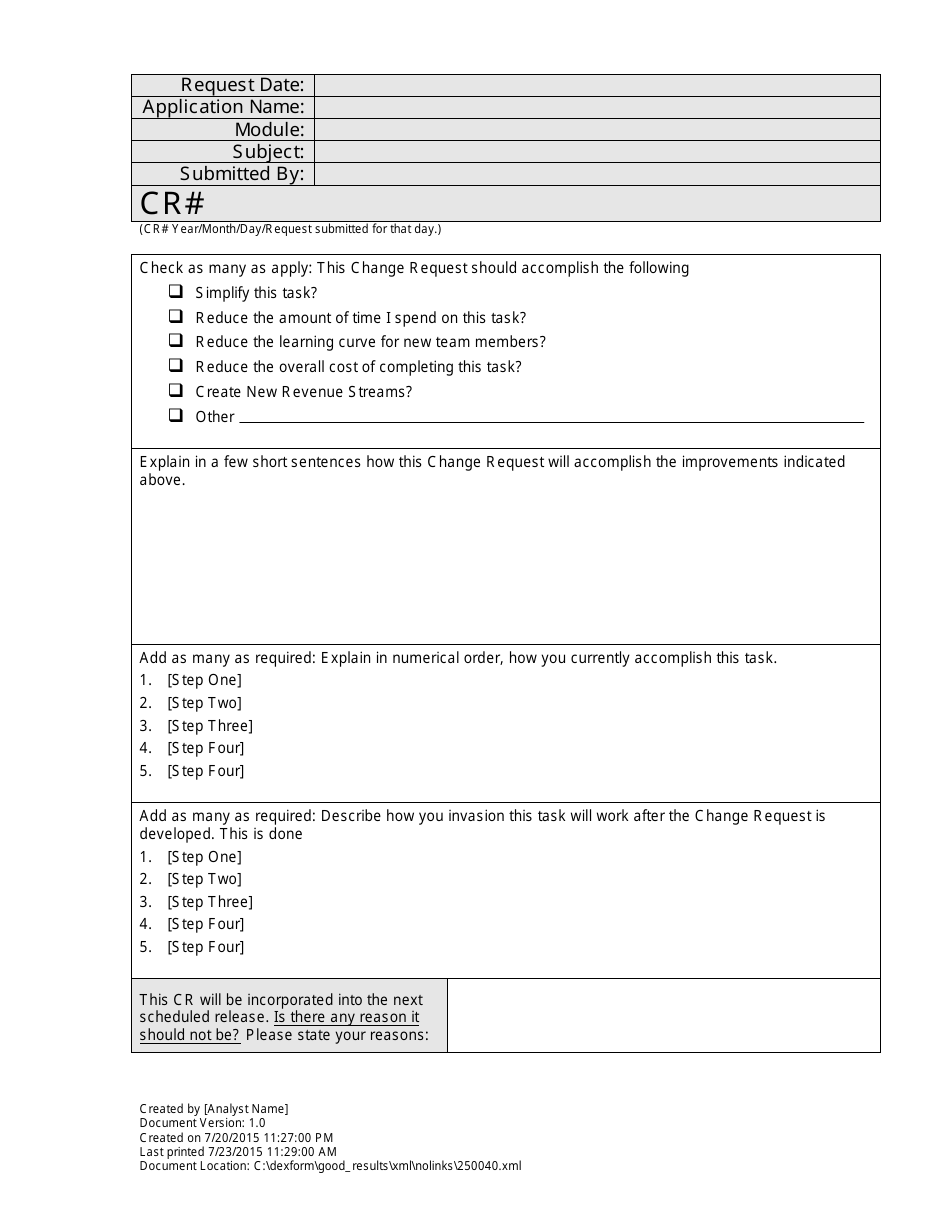Change Request Form - Fill Out, Sign Online and Download PDF ...