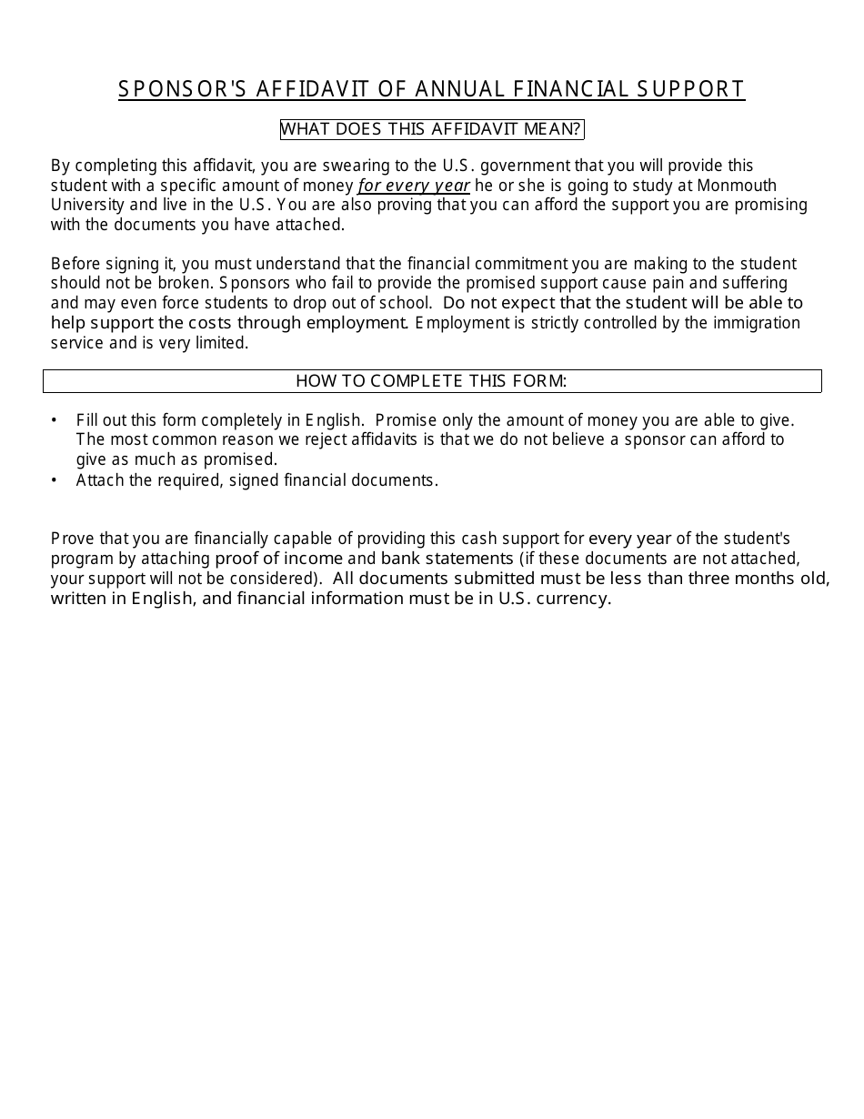 Affidavit of Annual Financial Support Form - Fill Out, Sign Online and ...