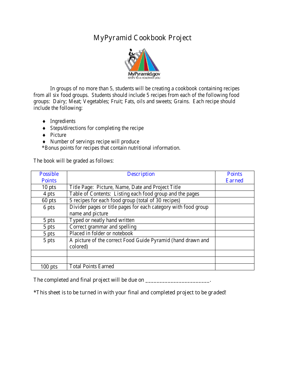 Mypyramid Cookbook Project Evaluation Template Download Printable PDF ...