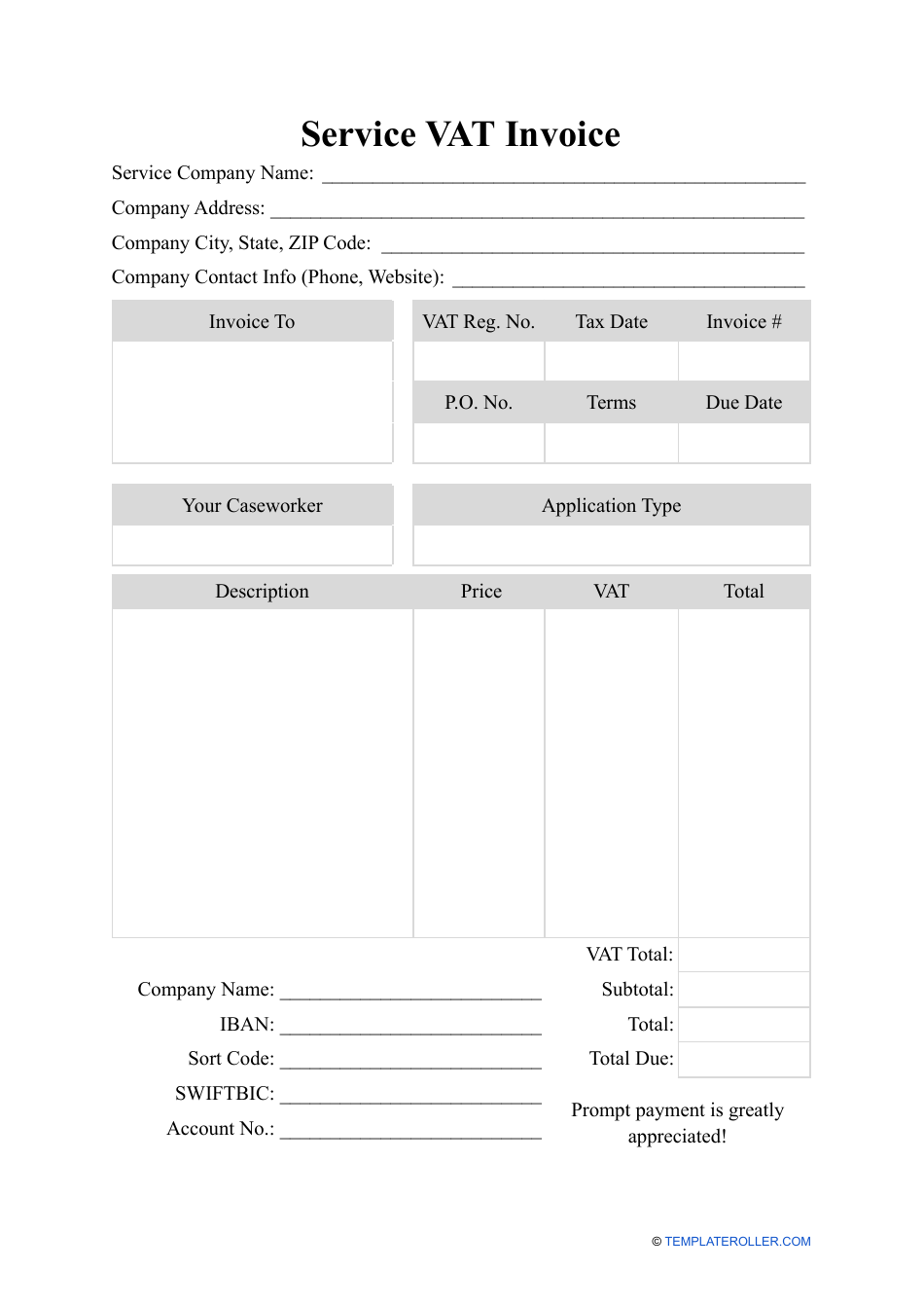 Service Vat Invoice Template Fill Out Sign Online And Download PDF 