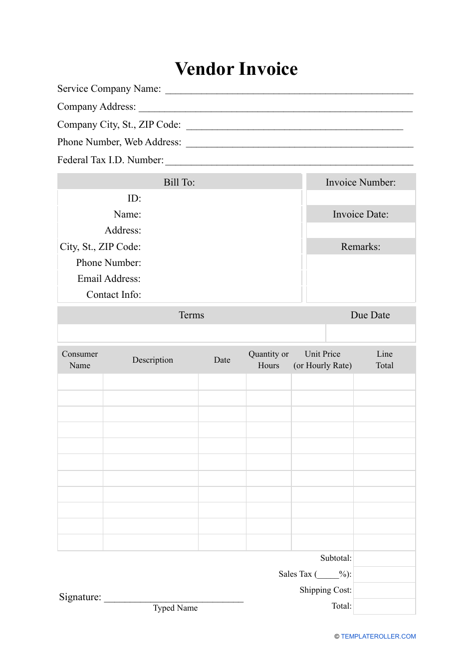 Vendor Invoice Template Fill Out Sign Online And Download PDF