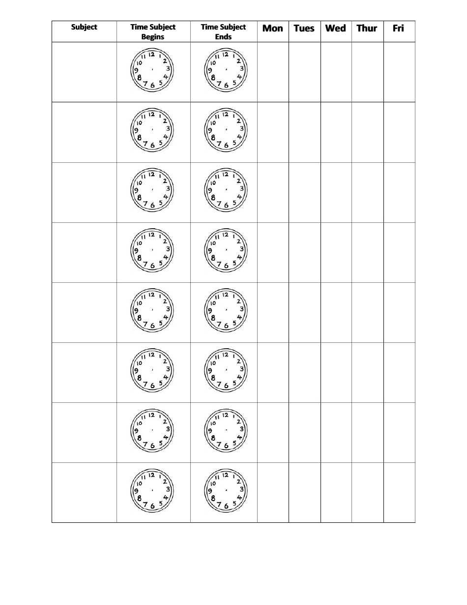 Class Schedule Template - Clock Download Printable PDF | Templateroller
