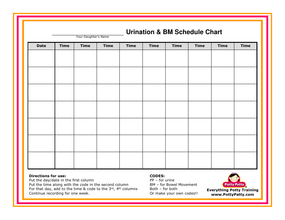 Urination & Bm Schedule Chart for Girls Download Printable PDF ...