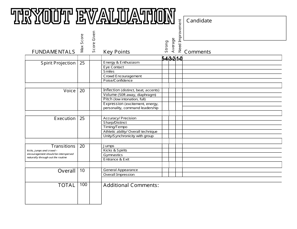 Tryout Evaluation Form Fill Out Sign Online And Download PDF Templateroller
