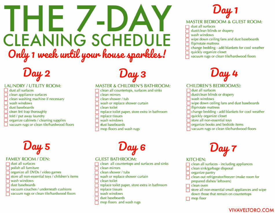 The 7 day House Cleaning Schedule Template Download Printable PDF 