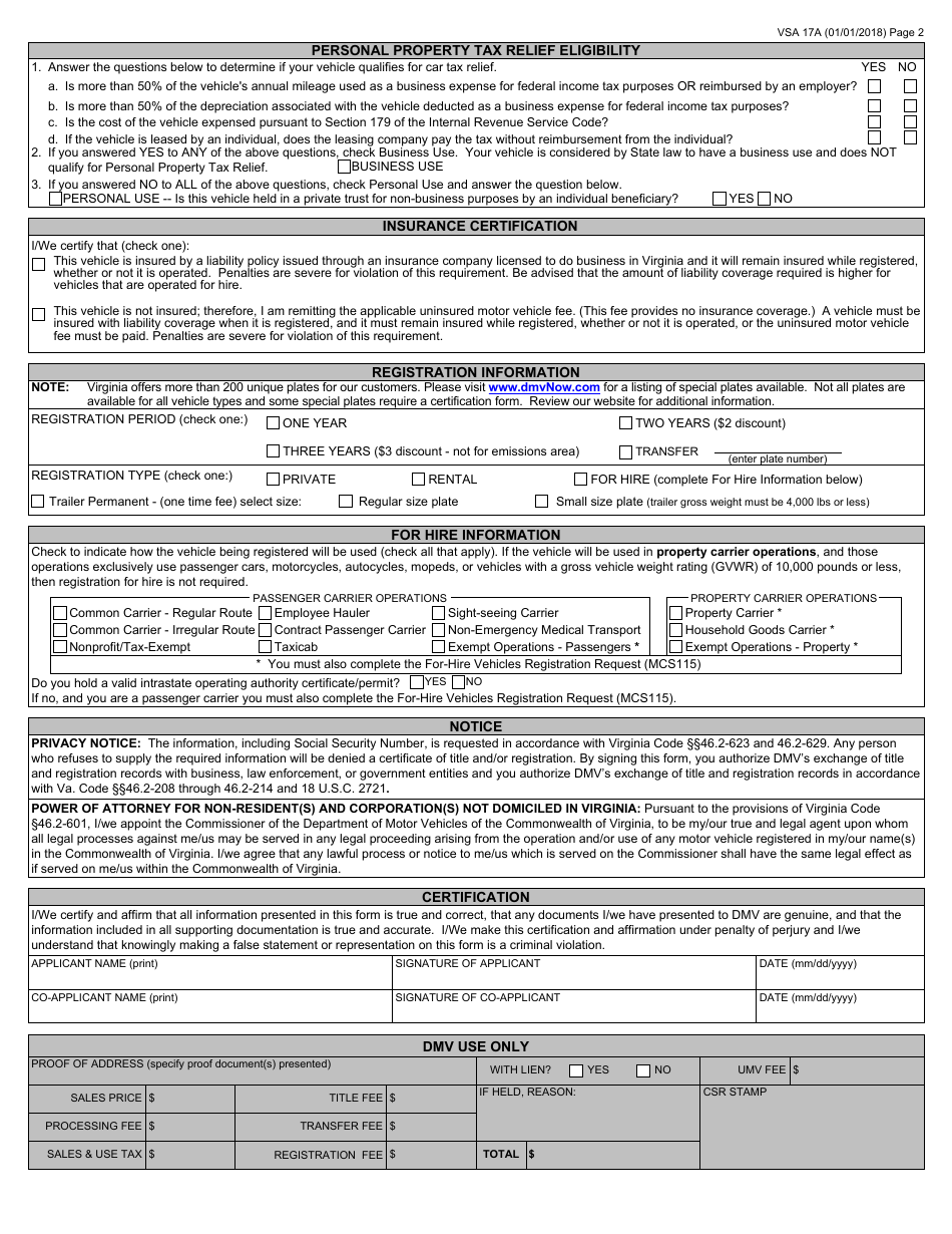 Form 17a Fill Out Sign Online And Download Fillable Pdf Virginia