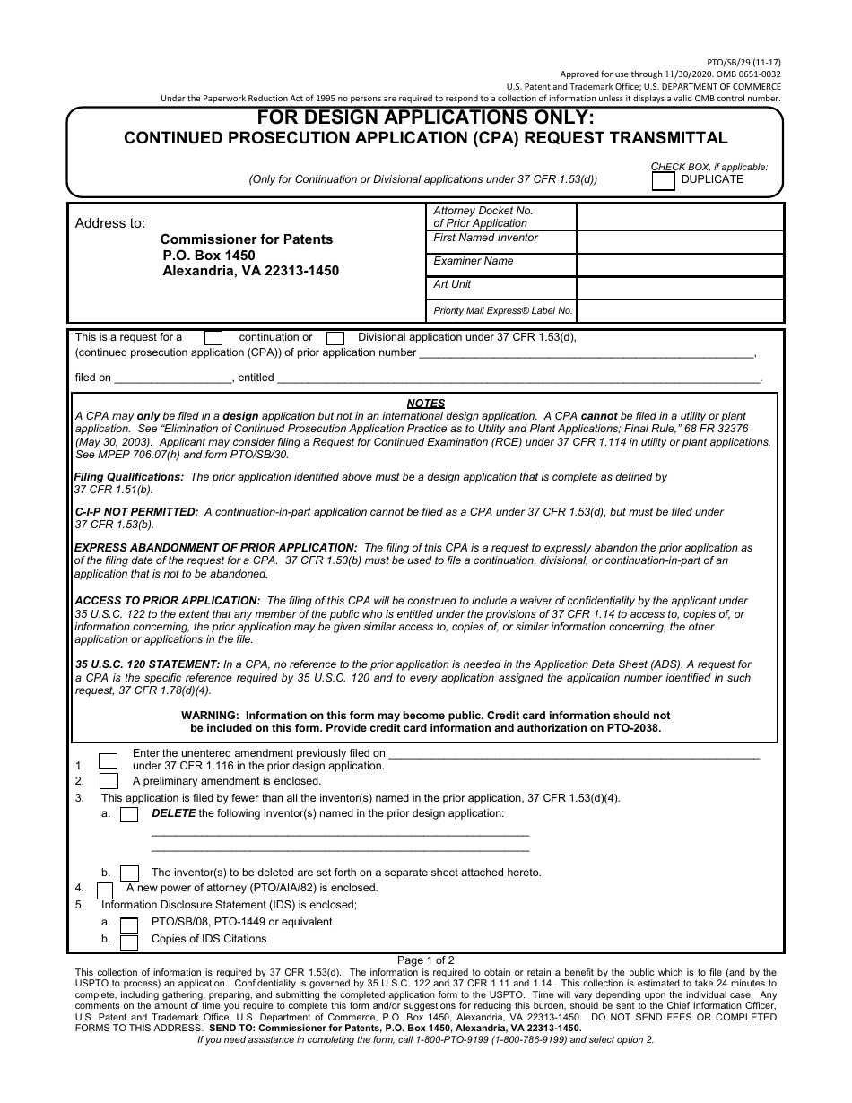 Form PTO/SB/29 - Fill Out, Sign Online and Download Fillable PDF ...