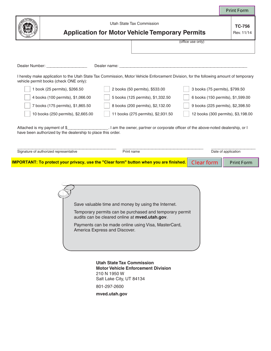Form TC-756 Download Fillable PDF or Fill Online Application for Motor ...