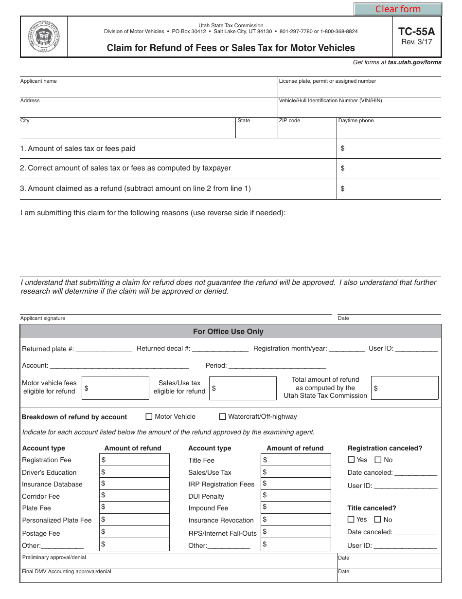Form TC-55A - Fill Out, Sign Online and Download Fillable PDF, Utah ...