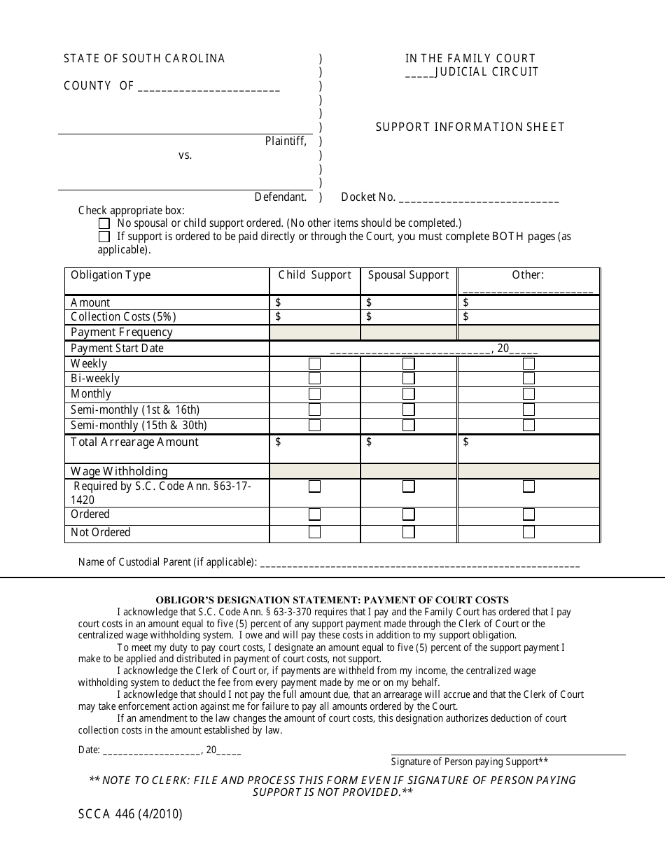 Form SCCA446 - Fill Out, Sign Online and Download Printable PDF, South ...