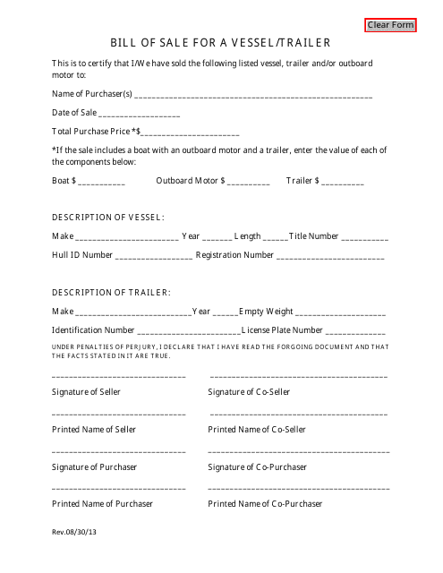 Lee County Florida Bill Of Sale For A Vessel Trailer Download Fillable PDF Templateroller
