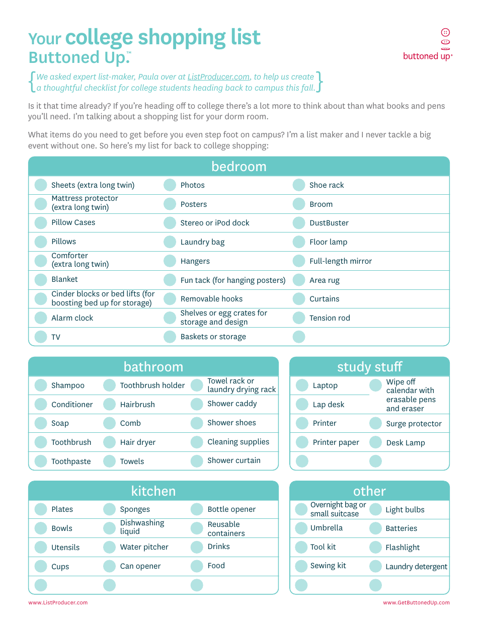 College Shopping List Template - Buttoned up Download Printable PDF ...