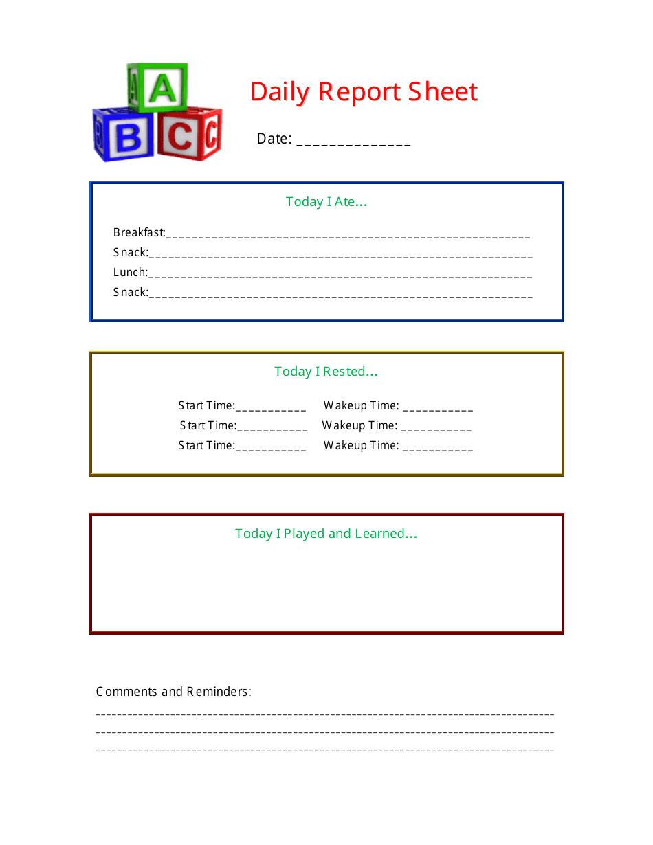 Child's Daily Report Sheet Template - Fill Out, Sign Online and ...