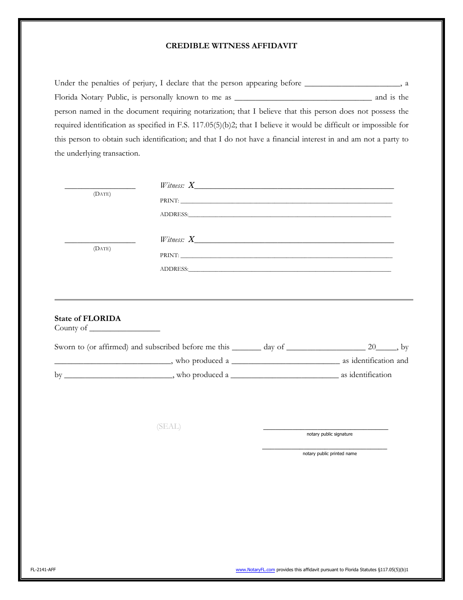 Florida Credible Witness Affidavit Form Fill Out Sign Online And 