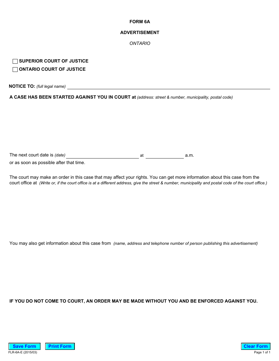 Form 6A - Fill Out, Sign Online and Download Fillable PDF, Ontario ...