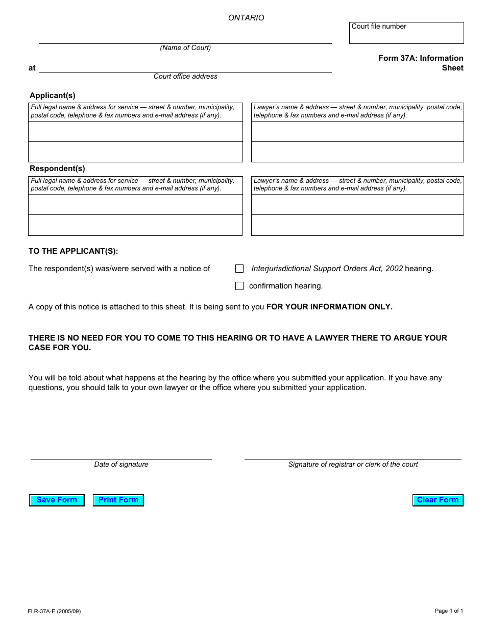 Form 37A - Fill Out, Sign Online and Download Fillable PDF, Ontario ...