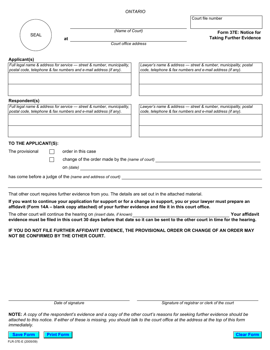 Form 37E - Fill Out, Sign Online and Download Fillable PDF, Ontario ...