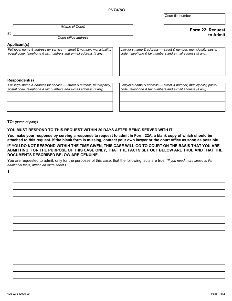 Form 22 - Fill Out, Sign Online and Download Fillable PDF, Ontario ...