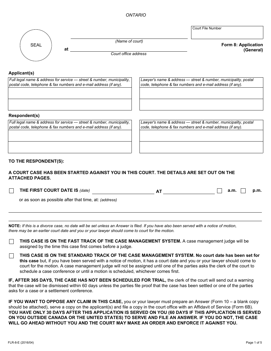 Form 8 - Fill Out, Sign Online and Download Fillable PDF, Ontario ...