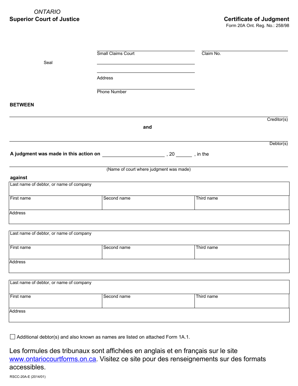 Form 20A - Fill Out, Sign Online and Download Fillable PDF, Ontario ...
