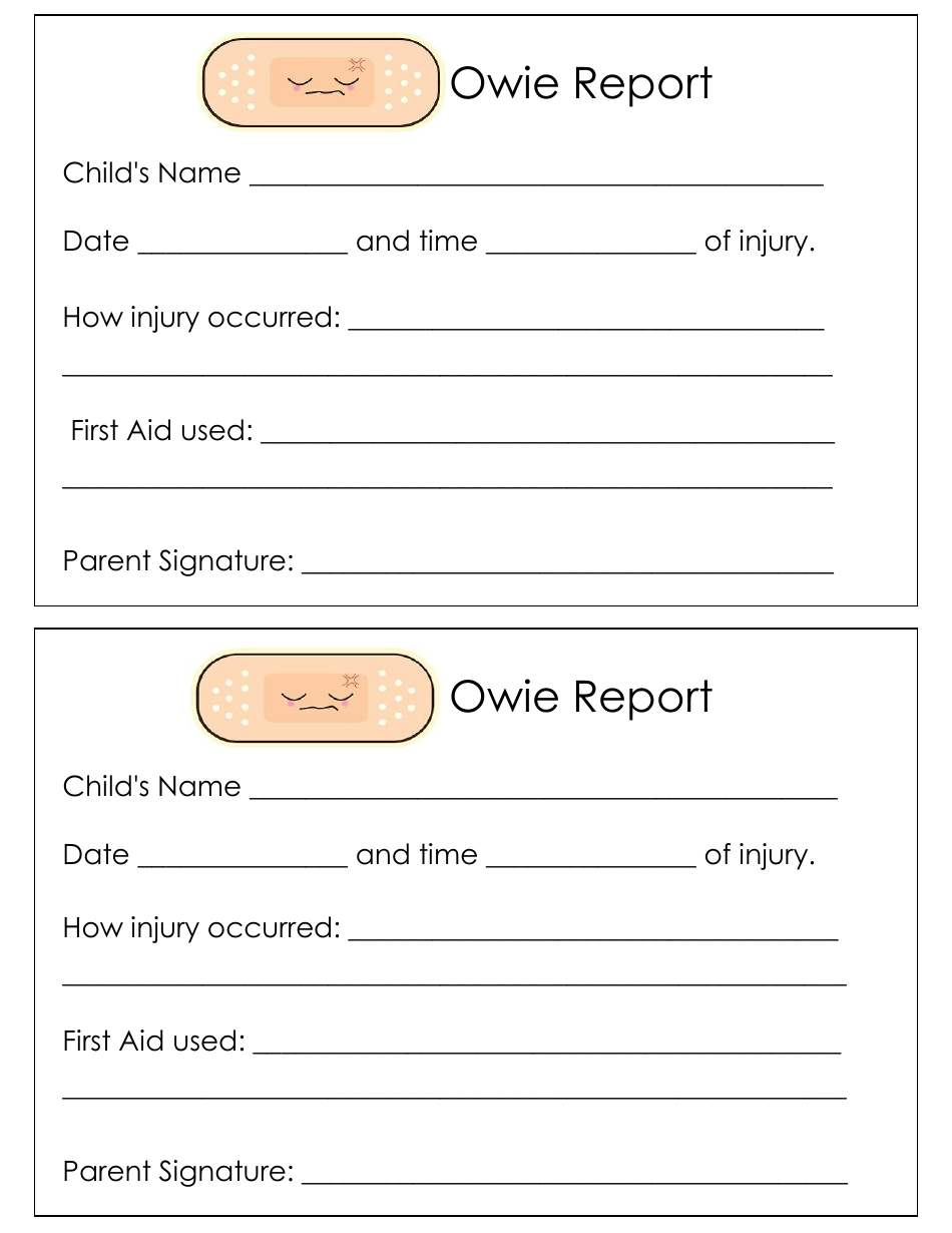 Owie Report Template for Kids - Fill Out, Sign Online and Download PDF | Templateroller