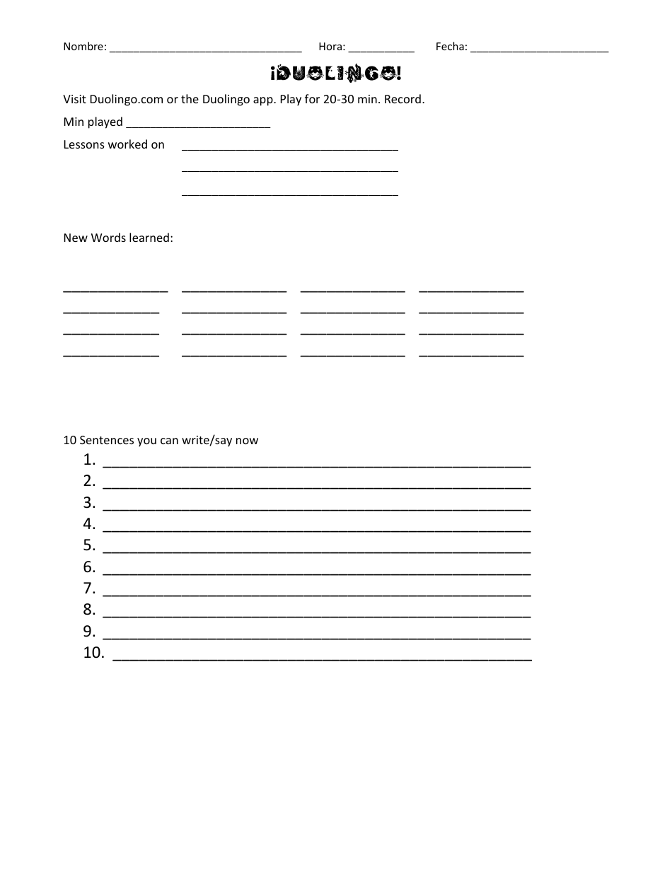 Language Learning Tracking Sheet Template - Duolingo Download Printable ...