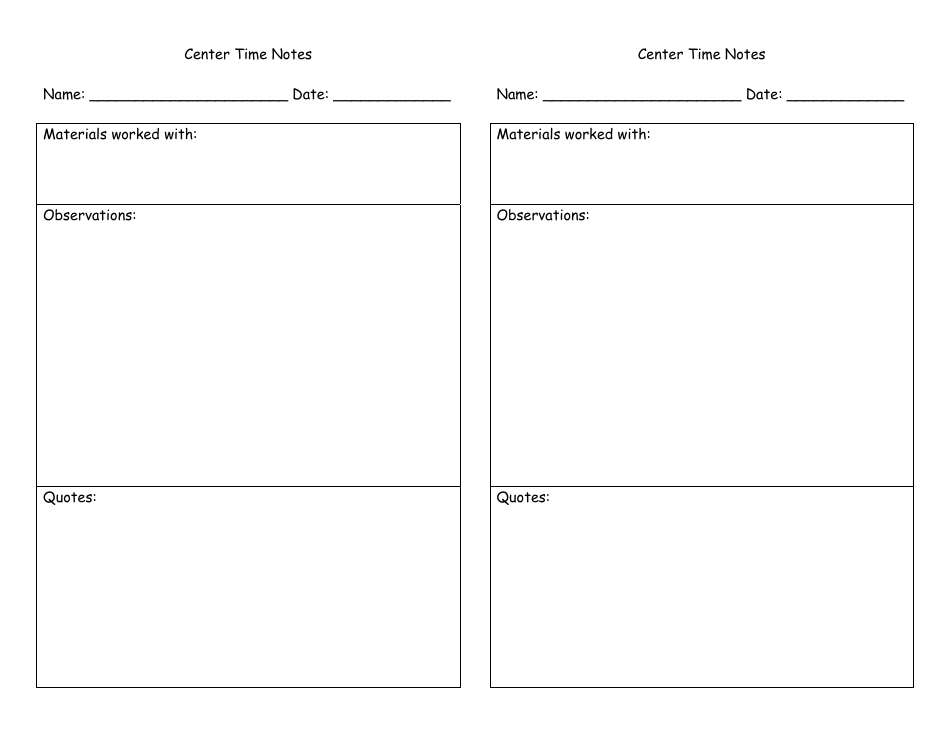Center Time Notes Template Download Printable PDF | Templateroller