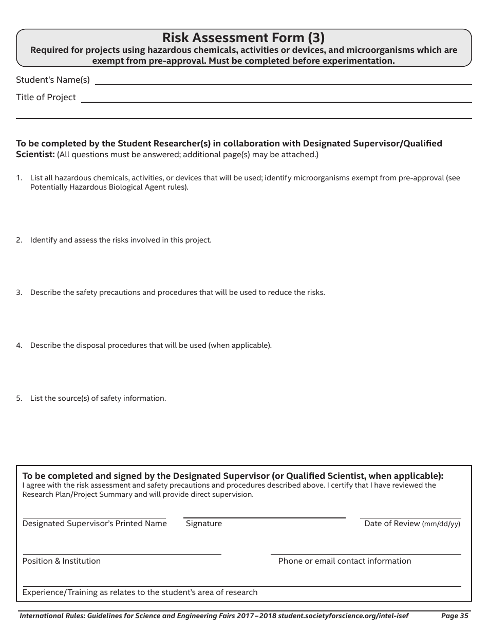 Risk Assessment Form - Student Science - Fill Out, Sign Online and ...