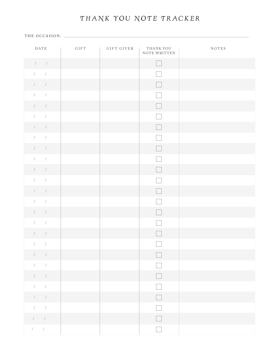 Thank You Note Tracker Template Download Printable PDF | Templateroller