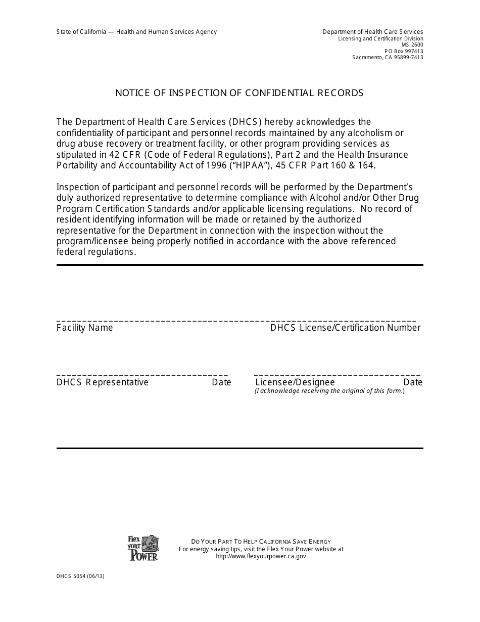 Form DHCS5054 - Fill Out, Sign Online and Download Printable PDF ...