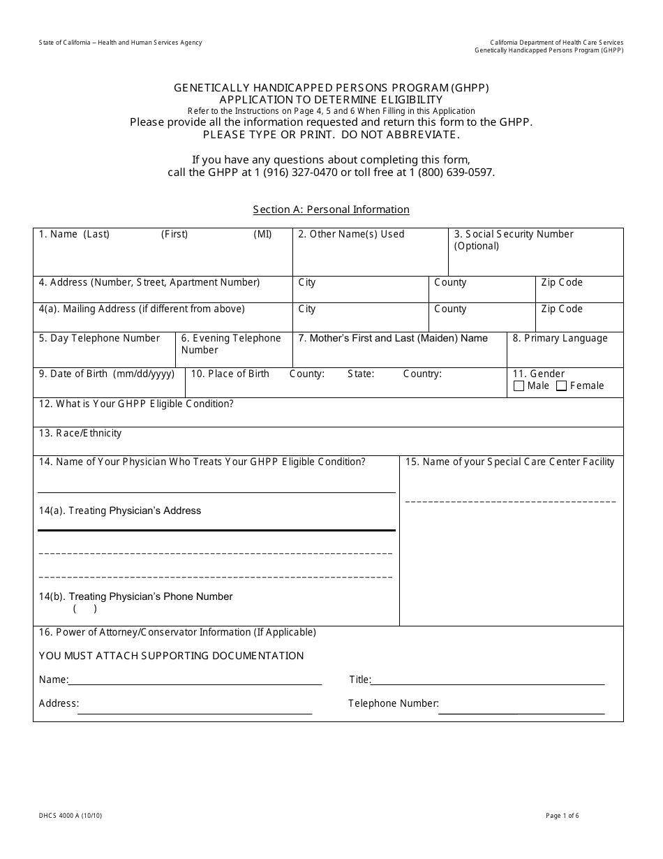 Form DHCS4000 A - Fill Out, Sign Online and Download Fillable PDF, California | Templateroller