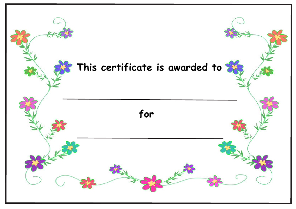 Kids Award Certificate Template - Smal Flowers With Green Leaves ...